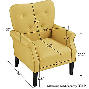 Yaheetech Modern Armchair, Mid Century Accent chair with Sturdy Wood Legs and High Back for Small Space, Upholstered Fabric Sofa Club Chair for Living Room/Bedroom/Office, Set of 2, Yellow