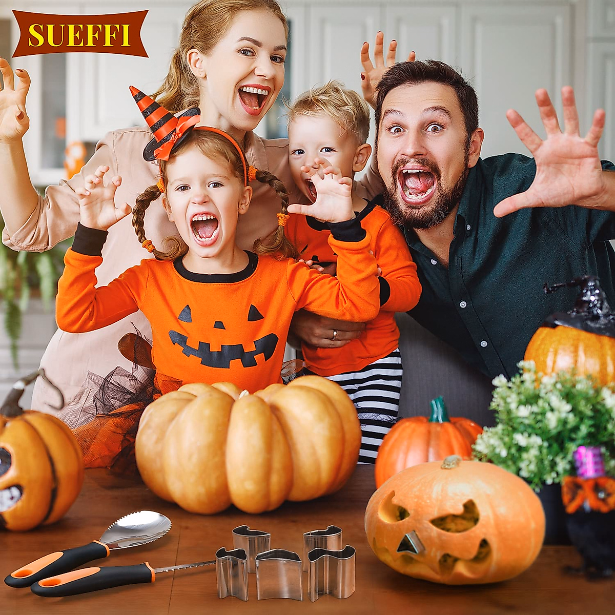 Pumpkin Carving Kit for Kids, 22 PSC Stainless Steel Pumpkin Carving Tools with Hammer and 2 Carving Knives, DIY Halloween Pumpkin Shape