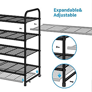 Simple Trending 4-Tier Stackable Shoe Rack, Expandable & Adjustable Shoe Organizer Storage Shelf, Wire Grid, Black