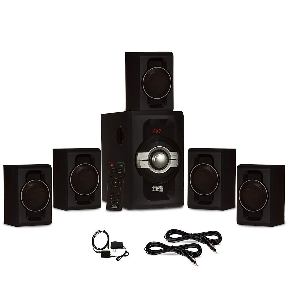 Acoustic Audio AA5240 Home Theater 5.1 Bluetooth Speaker System with Optical Input and 2 Extension Cables