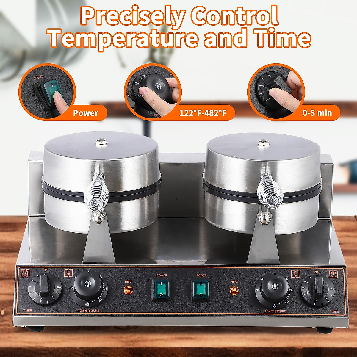 Litake Commercial Electric Waffle Cone Maker Stainless Steel Ice Cream Waffle Cone Machine Nonstick Mold for Restaurant, Bakeries, Snack Bar Use (110V 2400W)