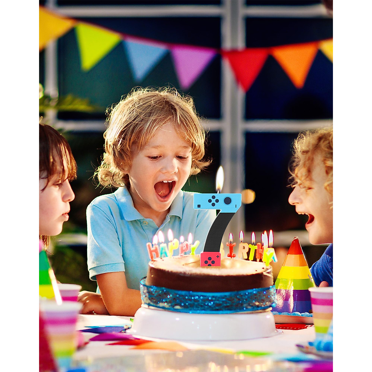 iNINGER Level Birthday Candles,Level 8 Number Birthday Cake Candles,8th boy Birthday Party Decor,Game Controller Gamepad Birthday Candles,Video Game Controller Themed Kids Boy Bday Party Supplies