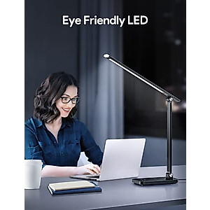 MediAcous LED Desk Lamp with Wireless Charger & USB Charging Port, Eye-Caring Office Desk Lamp, Touch Control Table Lamp with Night Light, 4 Lighting Mode, 5 Brightness, Timer, 6000K, 12V/2A