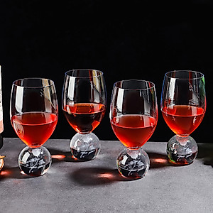 Hanjue Wine Glasses Set of 4, 16oz Red Wine Glasses, 3D Inner Carving Rose Ball Base, Lead-free Glass,Ideal for Red Wine or White Wine, Unique Design Wine Glasses