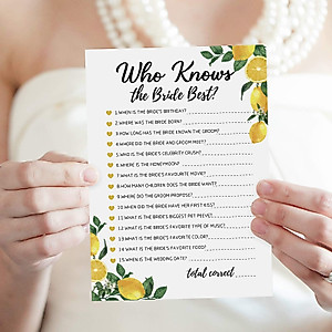 Lemon Bridal Shower Game with Bride to Be Sash-Set of 6 Activities Lemonade Bridal Shower Bachelorette Before Wedding Game for 50 Guests- 300 Cards Total, 50 Per Game, Gold