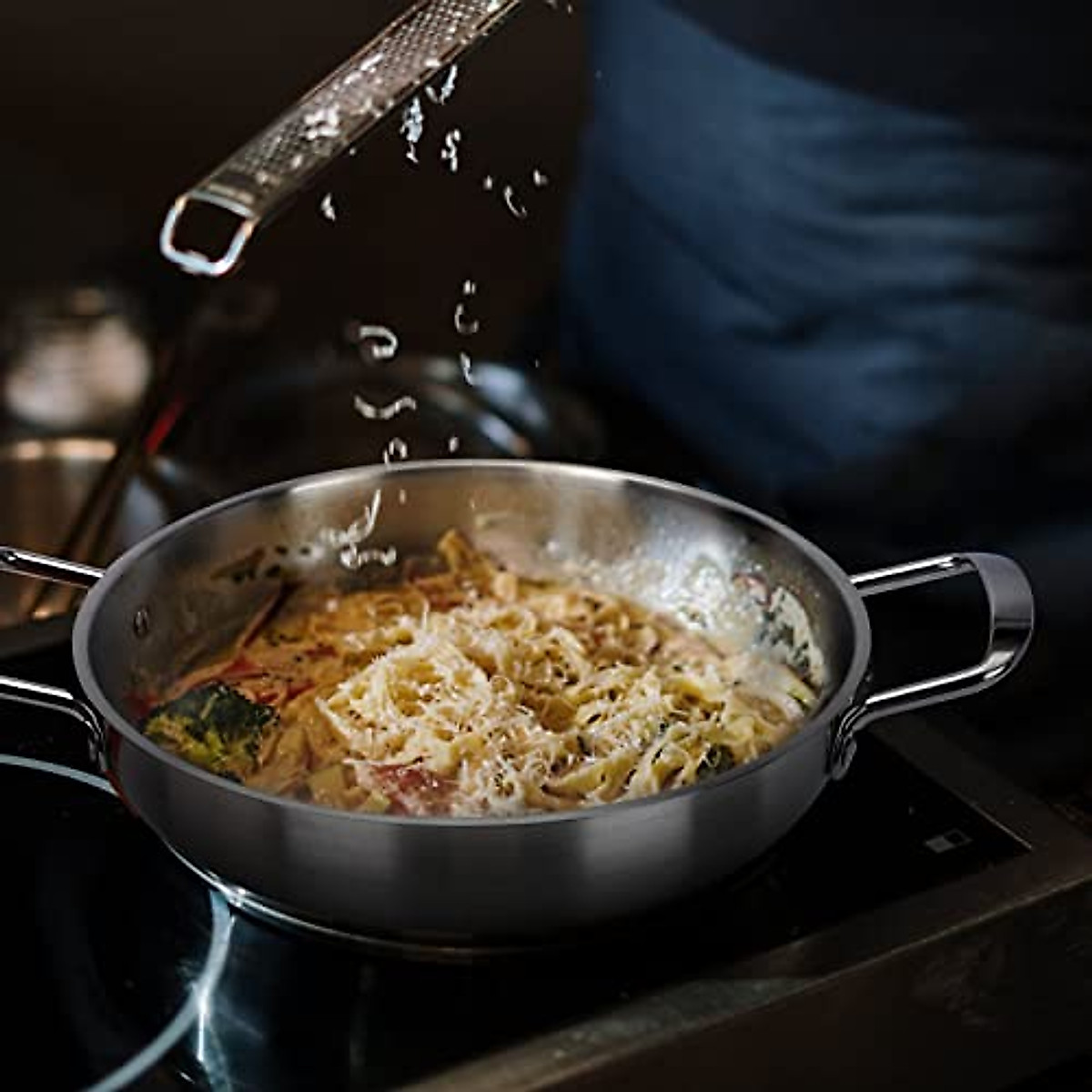 Luxshiny Cast Iron Skillet Stainless Steel Pot, Korean Ramen Pot Seafood Pan Pot with Double Handle for Home Kitchen (24CM) Mixed Rice Pot