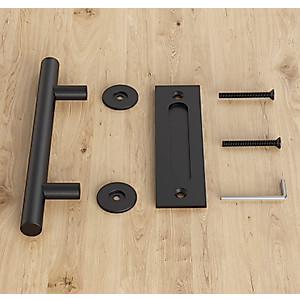 HomLxclx 12" Sliding Barn Door Handle Pull and Flush Hardware Set, Black Powder Coated Finish Round Shape,Heavy Duty Barn Door Handles-Fit 1 3/8-1 3/4" Thickness Door Panel, Easy to Install1
