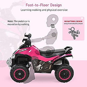 Aosom NO Power Kids Ride On Push Car, Ride Racer, Foot-to-Floor Sliding Car, Walking ATV Toy with Music, Lights, for 1.5-3 Years Old, Pink