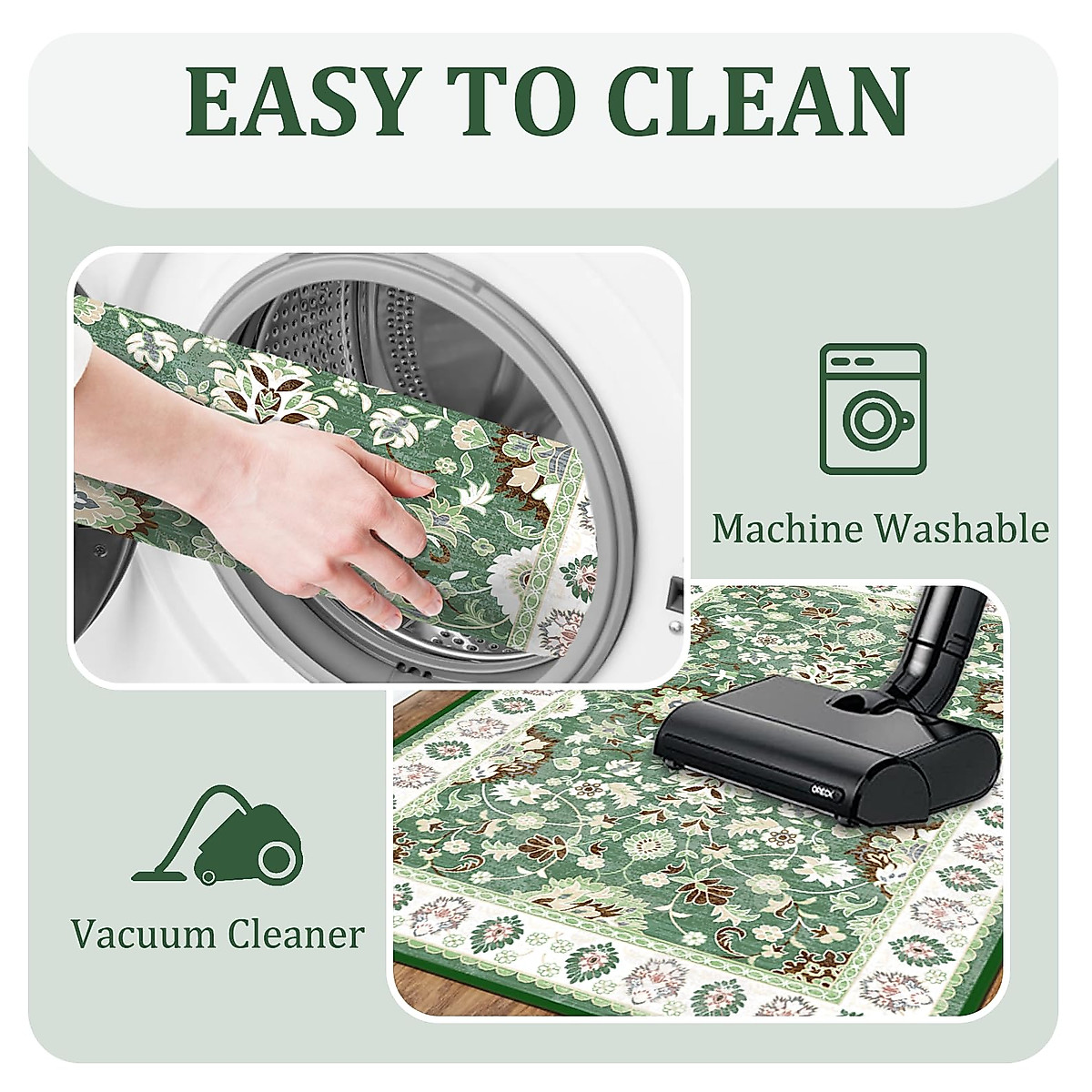 Runner Rug for Hallways Kitchen Runner Rug Washable 2'x 6' Non-Slip, Floral Rubber Backing Non Shedding Soft Carpet Runners for Indoor Entryway Bedroom Bedside