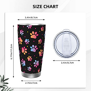 CHASOEA Colorful Paw Tumbler 20oz Dog Paws Stainless Steel Insulated Tumblers with Lid and Straw Animal Travel Coffee Mug Tea Wine Cups Water Bottle Gifts for Women Dog Lovers