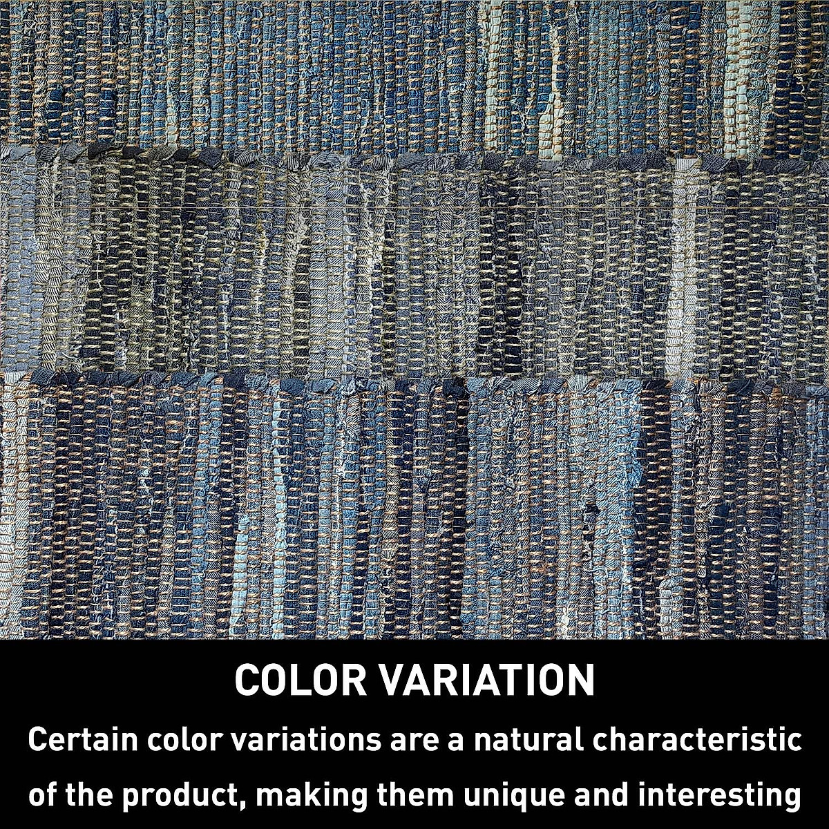 Chardin home Farmhouse Rag Rug 4x6 feet Denim Blue | Cotton & Jute Hand Woven Chindi Rug, Long Boho Rug | Perfect for Hallways, Kitchens, Bathroom, bedrooms | Shades of Blue