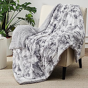 Bedsure Sherpa Blanket Twin Size - Soft, Fuzzy & Fluffy Faux Fur - Warm, Cozy Blanket for Couch, Sofa and Bed, Tie Dye Design, Light Grey, 60x80 Inches