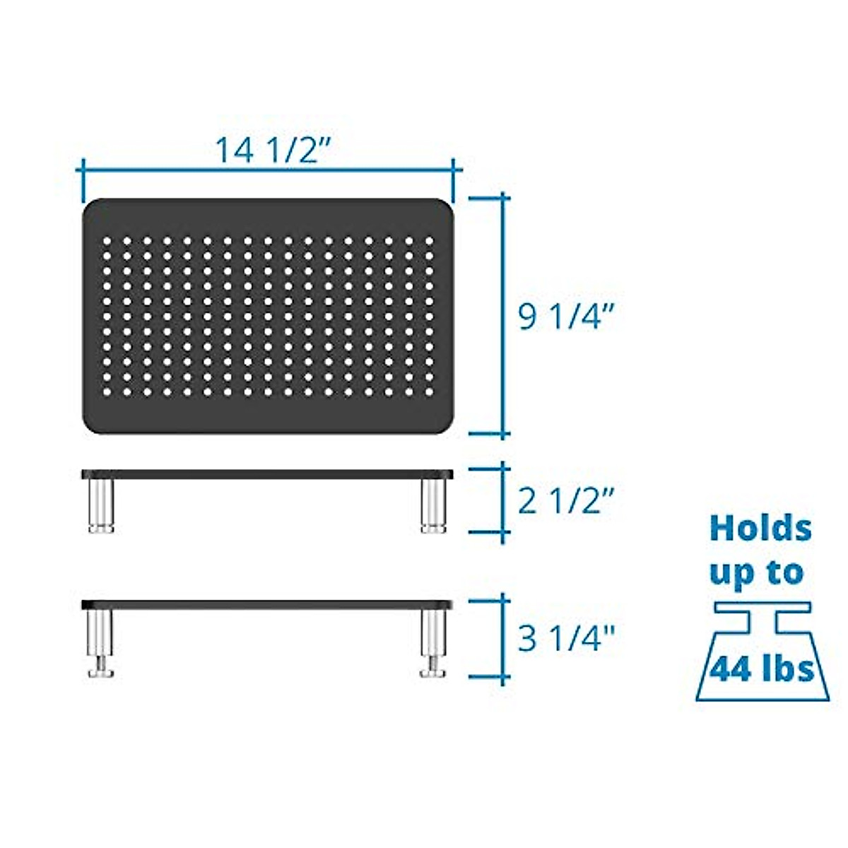 Husky Mounts Monitor Riser Laptop Stand, Adjustable Legs, Stackable, 14.5" x 9.25" x 3.25" Max Height, Matte Black Steel (Black, 2-Pack)