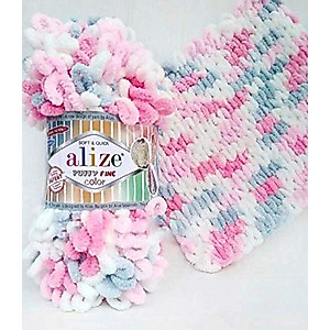 Alize Puffy Fine Color Baby Blanket Yarn Lot of 3skn 300gr 48yds 100% Micropolyester Soft Yarn Hand Knitting Yarn Super Chunky Bulky Woven Worested Yarn (5945)