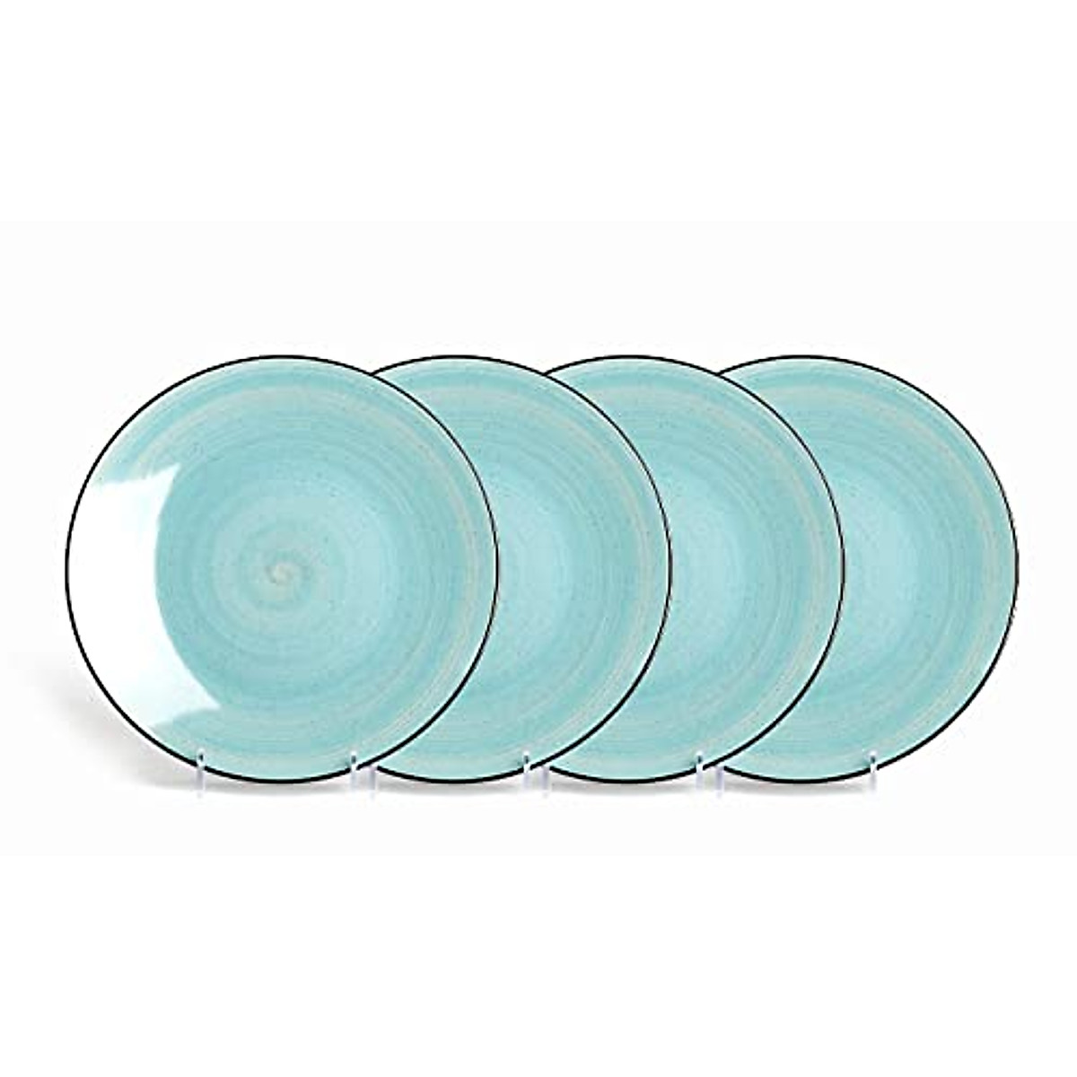 HomeVss Sonoma 16 Piece Stoneware Dinner Set, Outside Black + Inside Handpainted Color Turquoise with speckle
