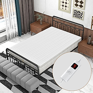Giantex Heated Mattress Pad, Machine Washable Bed Warmer with Dual Controller, 9 Heat Setting, 9-Hour Auto Off, Overheat Protection, Fit Up to 10”, Electric Mattress Pad, White, Twin Size, 76” x 39”