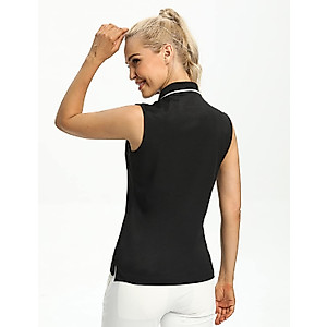 Hiverlay Polo Shirts for Women Sleeveless Golf Tank Tops Tennis Shirt Dry Fit UPF 50+ Lightweight Collared Ladies Tops Black XXL