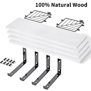 Fixwal 3+1 Tier Bathroom Floating Shelves Over Toilet, 15.8in Farmhouse Rustic Wood Shelves, Wall Decor for Bathroom, Living Room,Bedroom and Kitchen (White)