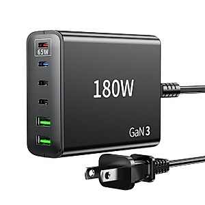 USB C Fast Charger 180W 6 Port GaN3 USB C charger Compatible with laptop,ipad, iPhone 14 13 12 11 Pro Max Fast Charging Blocks Pixel Note Galaxy MacBook Pro/Air USB C Charger Block Sumsung Android