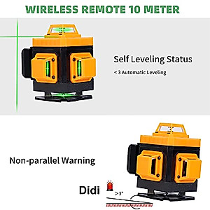 Angel Kiss Laser Level Self Leveling 4x360° 4D Green Cross Line Laser Tool for Construction and Picture Hanging, 2 Rechargeable Battery, Remote Controller, Magnetic Rotating Stand Included
