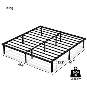 Flolinda Foldable King Bed Frame Metal Platform Bed 10 Minutes Quick Assembly Steel Slats 11 Feet Support No Box Spring Needed 14inch Black