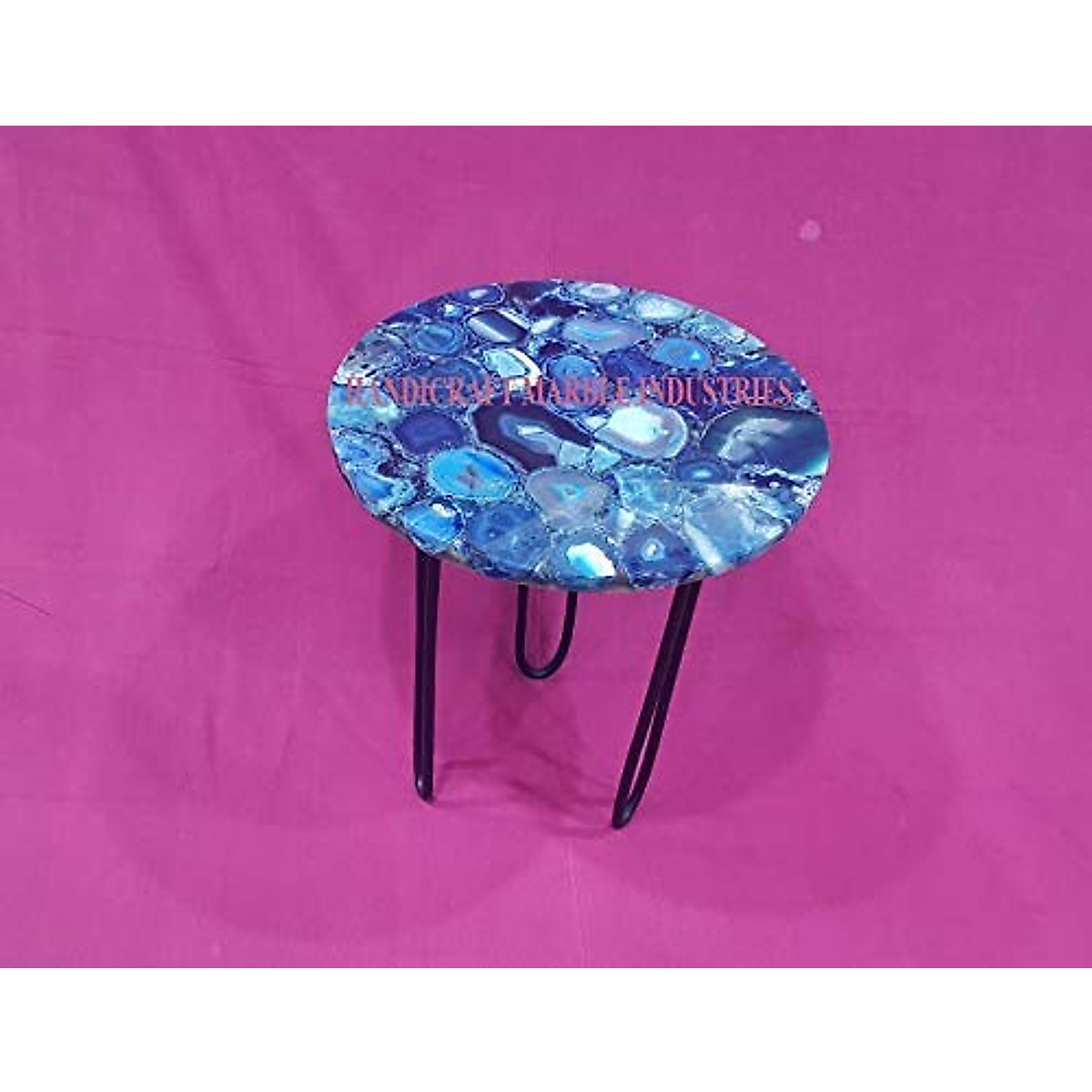 21" Inch Round Blue Agate Coffee Table with Hair Pin Style Metal Base, Agate Round Coffee Table, Agate Side Table Home Decor, Piece Of Conversation, Family HeirLoom