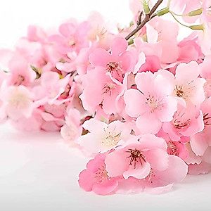 WIESSOC Silk Cherry Blossom Branches, Silk Faux Artificial Cherry Blossom, Cherry Blossom Decor Faux Floral for Home Wedding Table Centrepiece Set of 4, Gift Box with Light, Pink