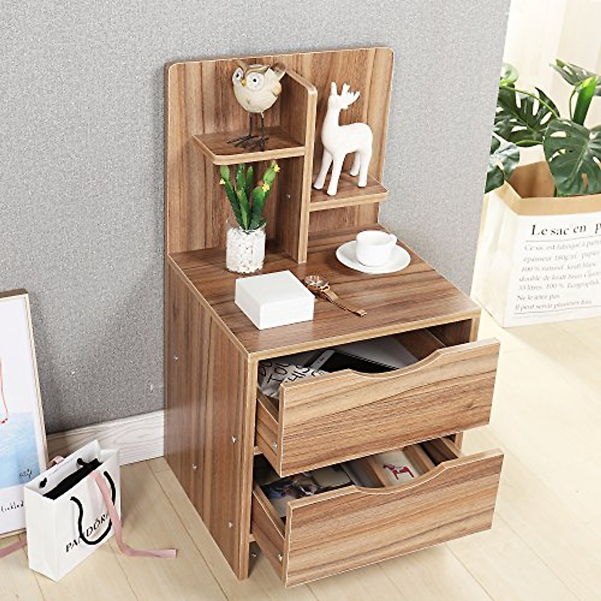 sogesfurniture Nightstand with Drawers, Bedside Table Small Dresser for Bedroom Nursery Closet Living Room, End Side Table with Open Shelf, Storage Cabinet for Home Office, Oak