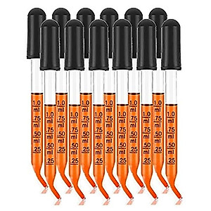Pack of 12 Graduated 1ml, Glass Dropper with Black Suction Bulb, Medicine Eye Droppers 3" Bent Tip Calibrated for Essential Oils, Science Laboratory Medicine Art Liquid Plant Nutrients