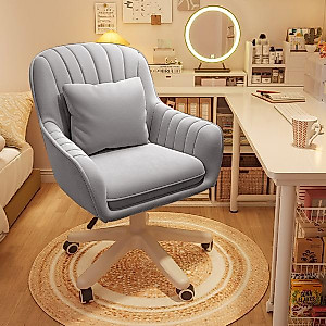 XUEGW Home Office Chair Computer Chair with Mid-Back Upholstered Modern Tufted Computer Task Chair Swivel Height Adjustable Velvet Accent Chair