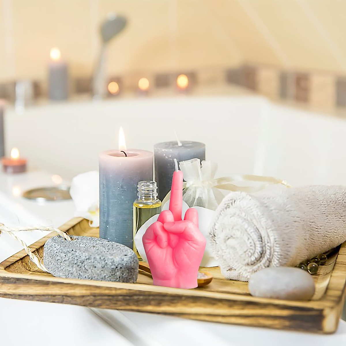 6sisc Middle Finger Scented Candle Hot Pink Danish Pastel Room Aesthetic Decor Pine Fragrance Candles Natural Vegan Soy Wax Hand Gesture Aromatherapy Candle for Home Bedroom Decoration Birthday Gifts