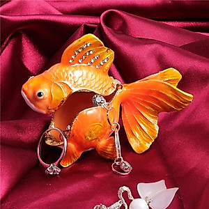 Waltz&F Hand-Painted Orange goldfish Trinket Box Animal Jewelrybox Figurine Collectible Ring Holder