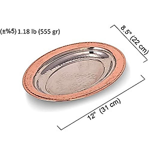 DLK - Handmade Pure Copper Serving Plate - Iskender Kebab Plate - Turkish Kebab presentation - Oval Copper Plate 12 inch (31cm)