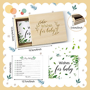 Set of 50 Botanical Baby Shower Advice Cards and Wooden Keepsake Box, Greenery Baby Advice Cards for Baby Shower Double Sided Advice and Wishes Cards for Boys Girls Baby Showers Wedding Gender Reveal