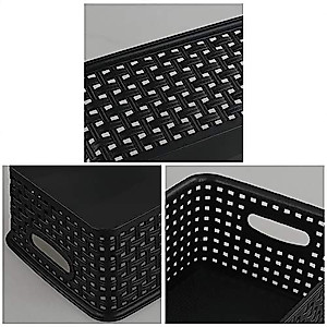 CadineUS 6-pack Black Woven Plastic Storage Baskets Organizing Bins