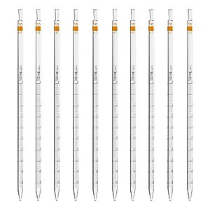 ONiLAB Glass Graduated Pipette, 10ml,Tolerance ±0.1ml, Standard Sodium Calcium Glass Pipettes for Transfer Liquid or Essentail Oil for Lab, Chemistry（10 pcs） 17900304