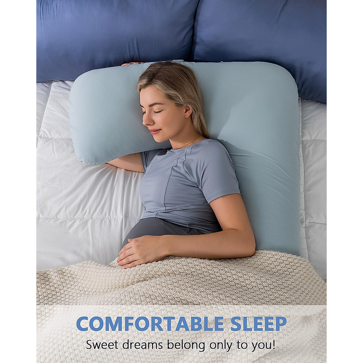 AngQi Body Pregnancy Pillow,L-Shaped Pregnancy Pillow for Side Sleepers,Maternity Body Pillow with Jersey Cotton Cover, Light Green