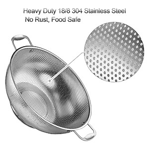 Extra Large 6-Qt Colander, 18/8 Stainless Steel Mesh Strainer for Kitchen, Food Sieve with Riveted Handles and Self-draining Solid Ring Base, Great for Pasta, Rice, Vegetables and Fruits