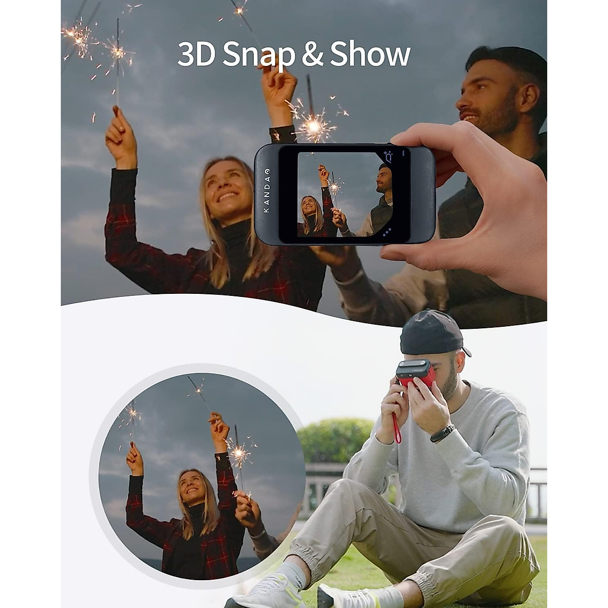 QooCam EGO Instant View 3D Camera Binocular 4K Sports Camera VR Adaptation 3D Lipo Vlog Camera HD (Black)