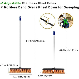 18" Push Broom Outdoor Heavy Duty with Stiff Bristles, Shop Broom with 63" Long Handle, Snow Broom Garage Push Broom for Concrete Wood Scrub Brush for Cleaning Shop Garage Deck Patio Driveway (Orange)