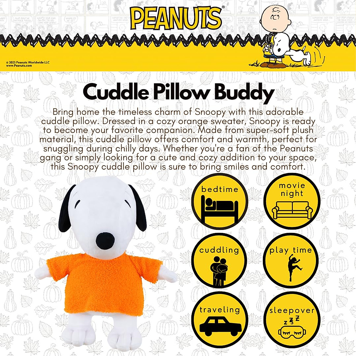 Franco Peanuts Snoopy Cozy Sweater Fall Bedding Super Soft Plush Cuddle Pillow Buddy, (Officially Licensed Product)
