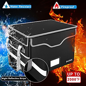 DocSafe File Box Fireproof Document Box with Lock,File Storage Organizer Box with Mesh Pockets,Collapsible Portable File Box Home Office File Cabinet with Handle for Hanging Letter/Legal Folder,Black