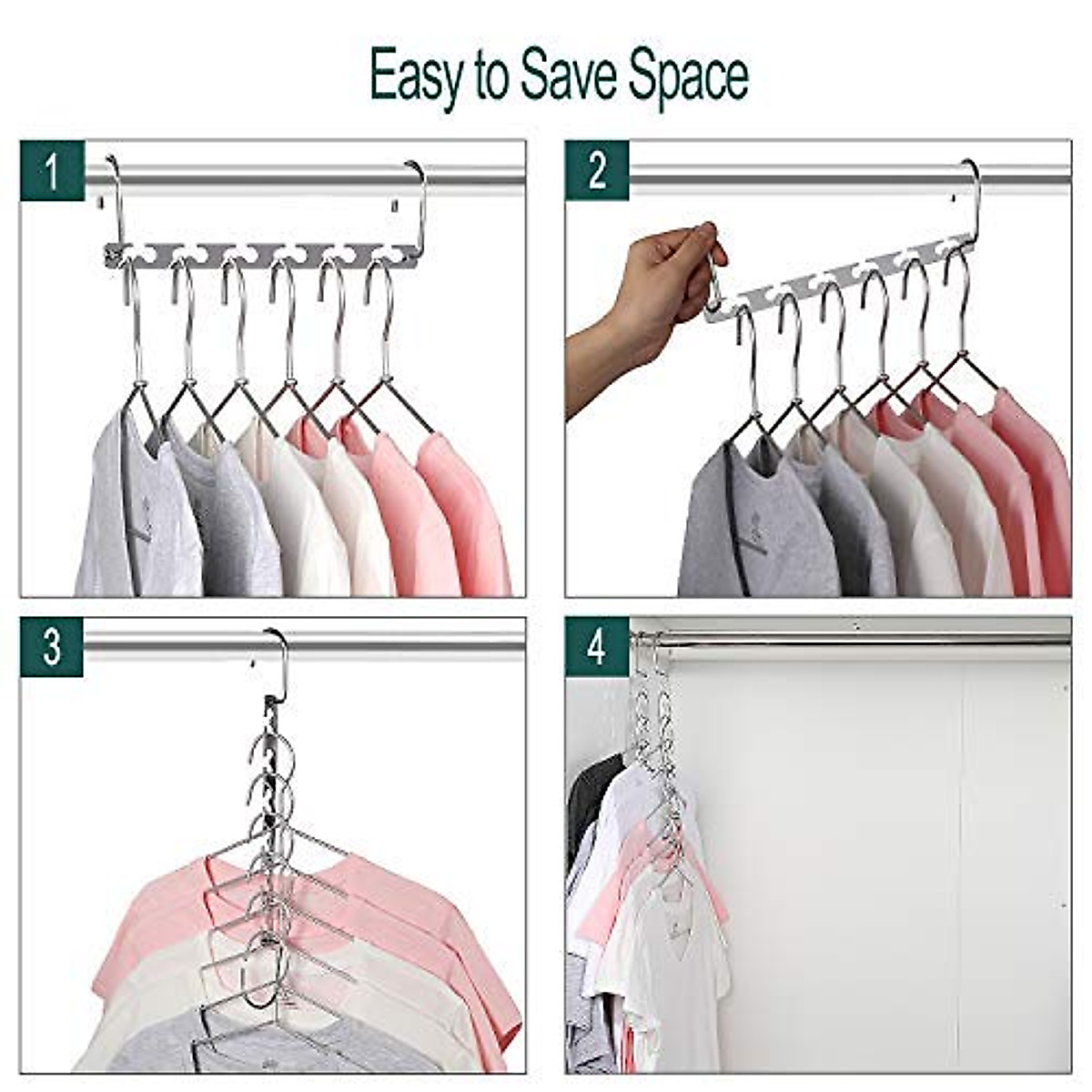 Meetu Space Saving Hangers Multifunctional Clothes Hangers Stainless Steel 6X2 Slots Magic Hanger Cascading Hanger Updated Hook Design Closet Organizer Hanger(Pack of 12)