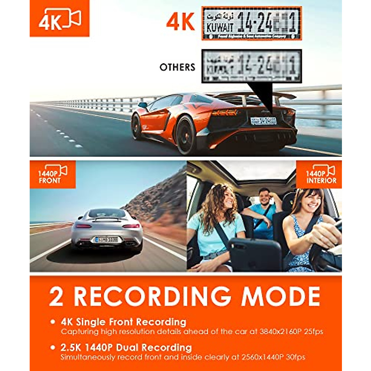 Vantrue N2S 4K Dash Cam with GPS, Front and Inside Dual 2.5K 1440P, IR Night Vision Uber Car Camera, 24/7 Recording Parking Mode, Motion Detection, 256GB Supported
