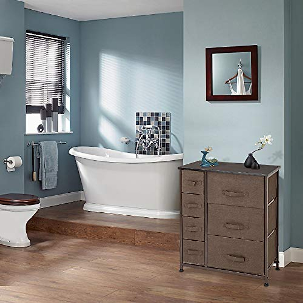 Byouth Dresser with 7 Drawers - Furniture Storage Tower Unit for Bedroom, Hallway, Closet, Office Organization - Steel Frame, Wood Top, Easy Pull Fabric Bins (Brown)