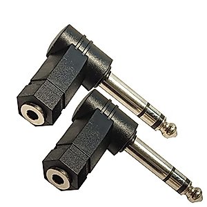 SHANFEILU 1/4 Inch TRS to 3.5mm Right Angle Adapter 90 Degree 6.35mm 3 Pole Male to 3.5mm Female Stereo AUX Headphone Audio Right Angle Converter Connector 2 Pcs