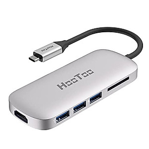 HooToo USB C Hub, 6-in-1 USB C Adapter with 4K USB C to HDMI, 3 USB 3.0 Ports, SD Card Reader, Pd Charging Port for MacBook/Pro/Air (2018), Chromebook, and More USB C Devices (Grey), silver