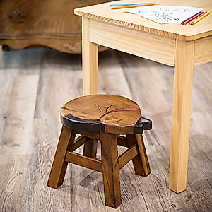 Sea Island Imports Sleepy Kitty Design Hand Carved Acacia Hardwood Decorative Short Stool