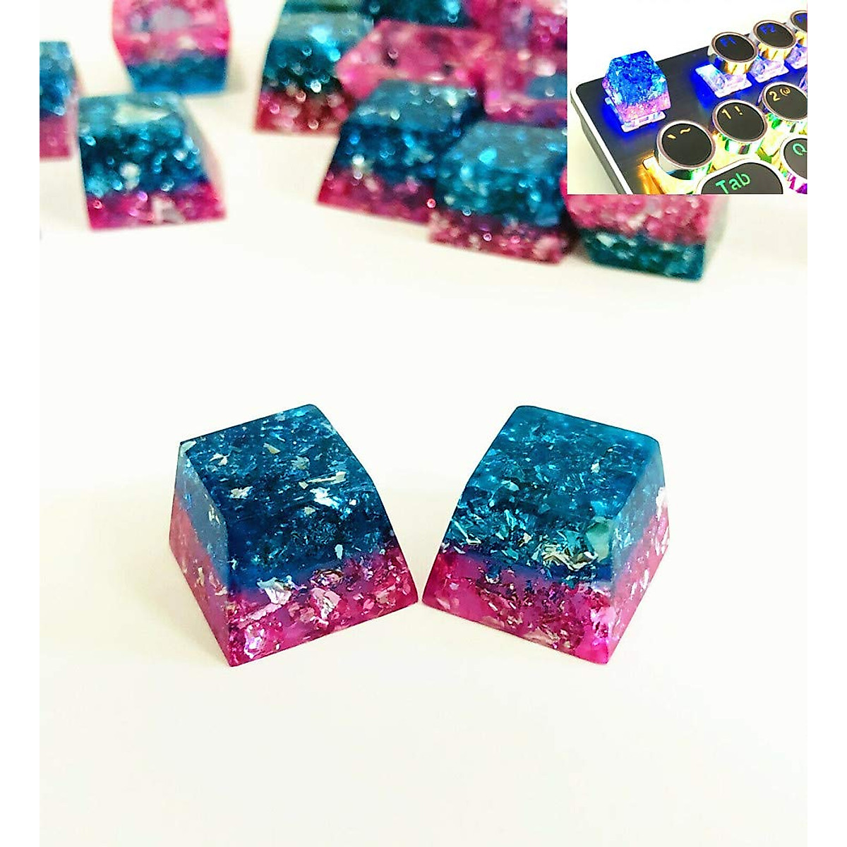 Handmade Resin R4 Keycap Jewelry Blue Pink 2.0 for Cherry MX RGB Gaming Mechanical Keyboard