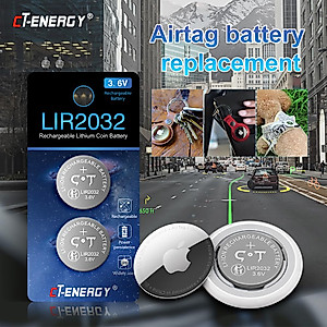 CT-ENERGY Rechargeable 2032 Batteries 3.6V Lithium Ion Button Coin Cell Batteries of Airtag Car Key Fob Batteries CR2032 Rechargeable (4pcs)